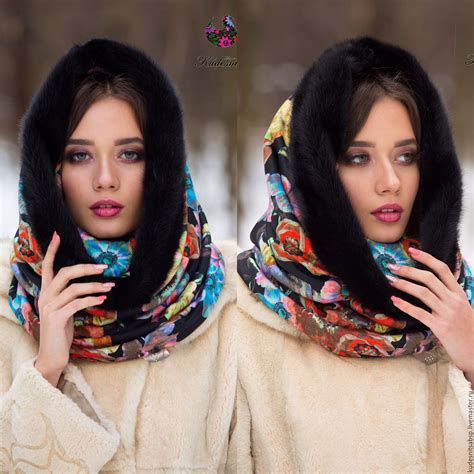 Снуд Платок Капюшон с норкой "Маки Natural" в интернет-магазине Ярмарка ...