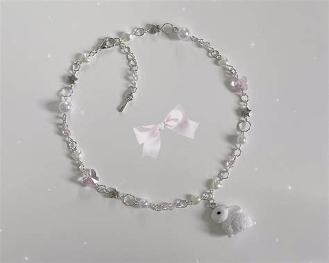Handmade Pastel Pink Dollette Winter Rabbit Choker Necklace Cutecore