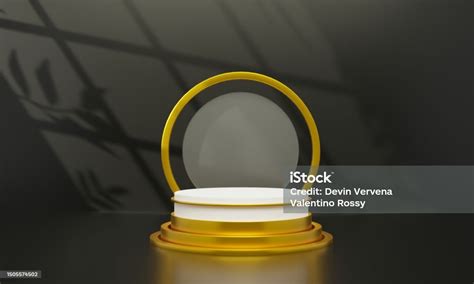 제품 발표를 위한 황금 색깔 혼합을 가진 호화스러운 까만 연단3d 삽화를 렌더링하기 0명에 대한 스톡 사진 및 기타 이미지 0명 3차원 형태 강단 Istock