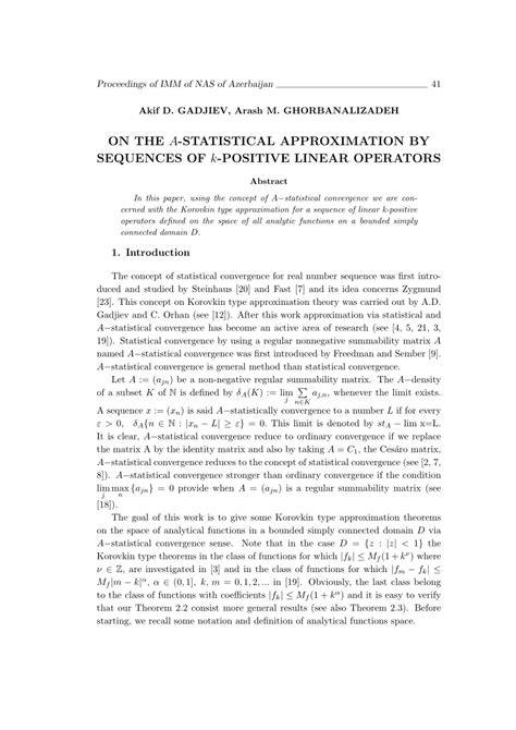 Pdf On The A Statistical Approximation By Sequences Of K Positive