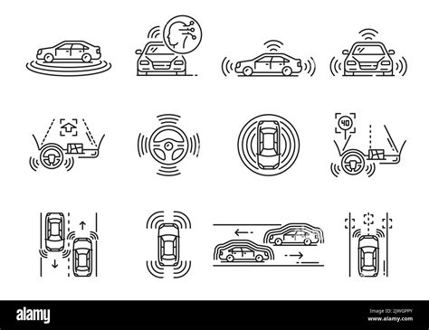 Driverless Car And Vehicle Icons Of Self Driving Automobile Vector Future Technology Self