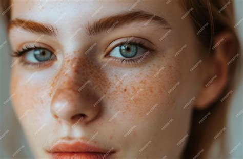 Premium Photo Close Up Young Woman Freckles