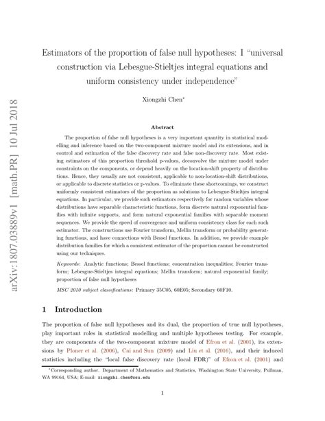Pdf Estimators Of The Proportion Of False Null Hypotheses I