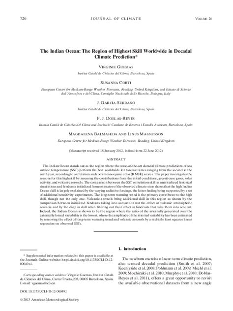 Pdf The Indian Ocean The Region Of Highest Skill Worldwide In Decadal Climate Prediction