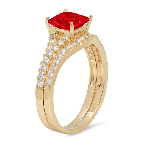 Clara Pucci 18k Yellow Gold Princess Cut 1ct Simulated Ruby Engagement