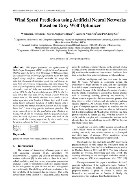 Pdf Wind Speed Prediction Using Artificial Neural Networks Based On