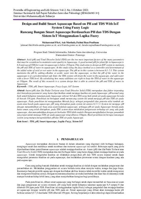 Pdf Design And Build Smart Aquascape Based On Ph And Tds With Iot System Using Fuzzy Logic