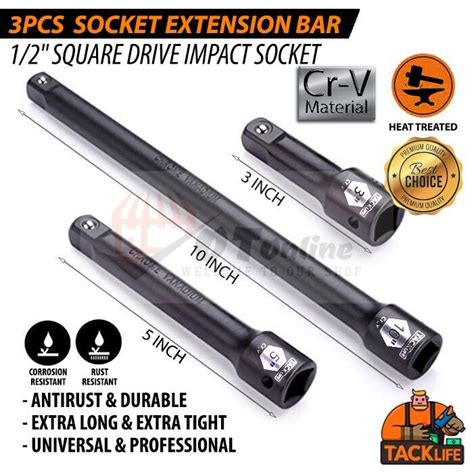 Tacklife 3pcs 1 2 Inch Square Drive Impact Socket Extension Bar Impact Socket Power Drill