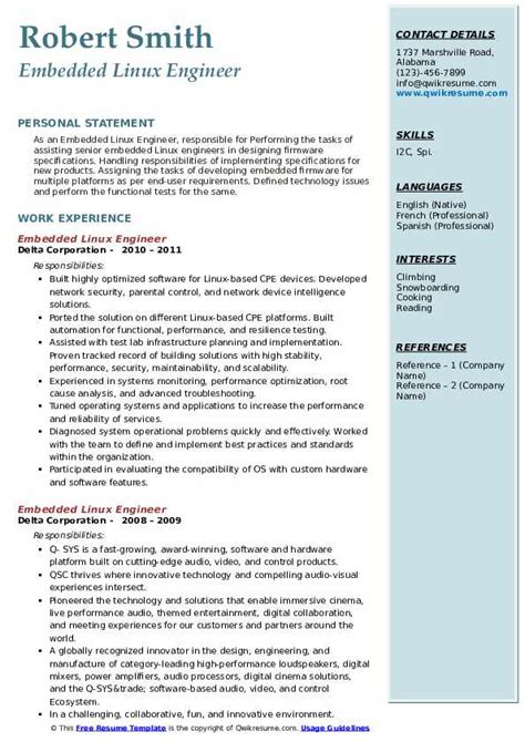10 embedded linux engineer resume samples and templates for 2025