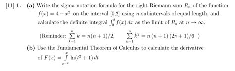 Solved 11 1 A Write The Sigma Notation Formula For The Chegg Com