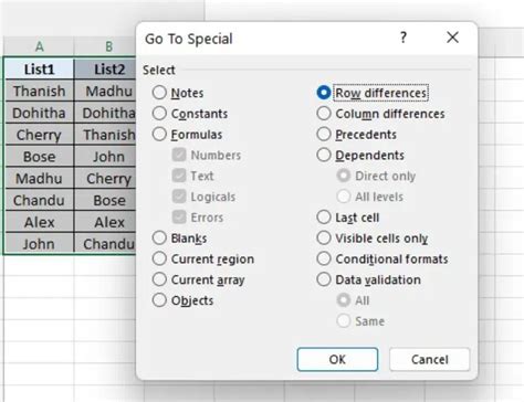 How To Compare Two Lists In Excel 5 Easy Methods Geeksforgeeks