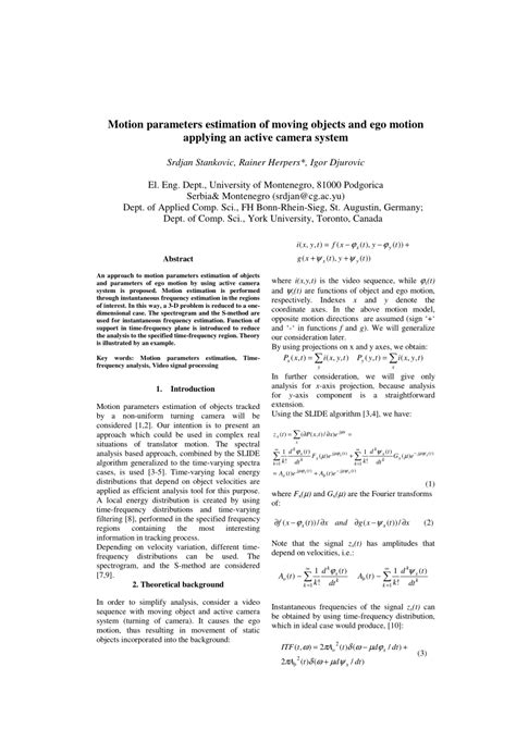 Pdf Motion Parameters Estimation Of Moving Objects And Ego Motion Applying An Active Camera System