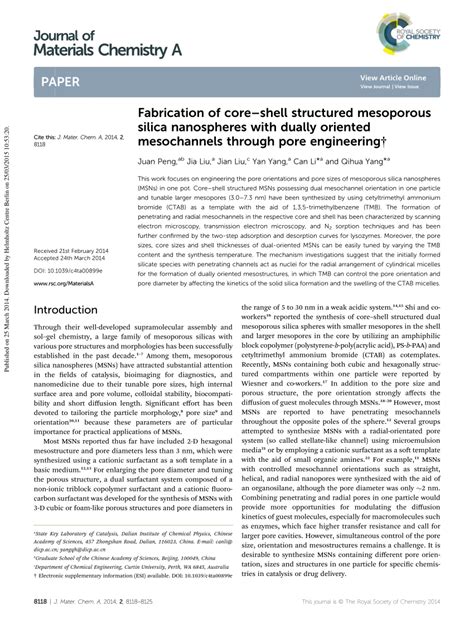 Pdf Fabrication Of Core Shell Structured Mesoporous Silica Nanospheres With Dually Oriented