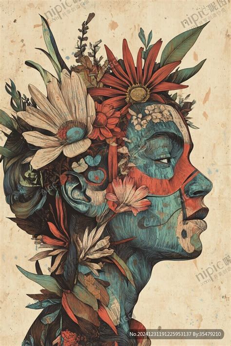 Ai创作图彩绘女人植物抽象画 装饰人物插画 独特个性创新插画插图 高清装饰绘画 人头花艺造型 欧美复古花卉 花朵与人类 个性复古插画 欧美花卉 意境印花插画 扭曲人像插画 灵感装饰画 面部抽象