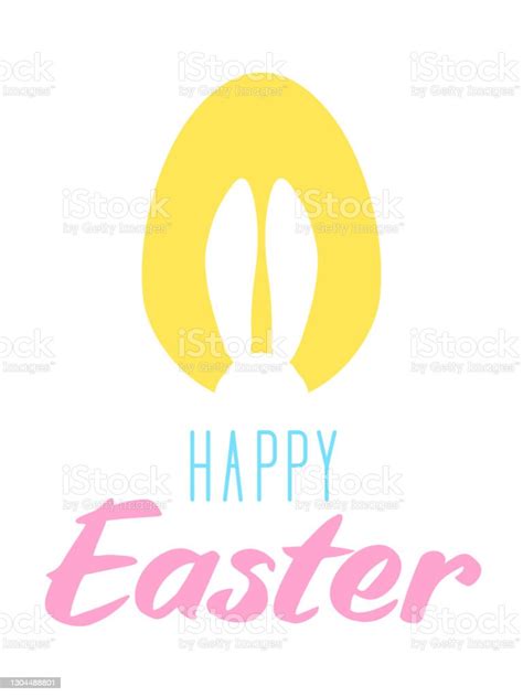 파스텔 배경에 귀여운 달걀과 토끼 귀 실루엣이있는 해피 부활절 카드 또는 포스터 심플한 미니멀한 디자인 벡터 가득 찬에 대한 스톡 벡터 아트 및 기타 이미지 Istock