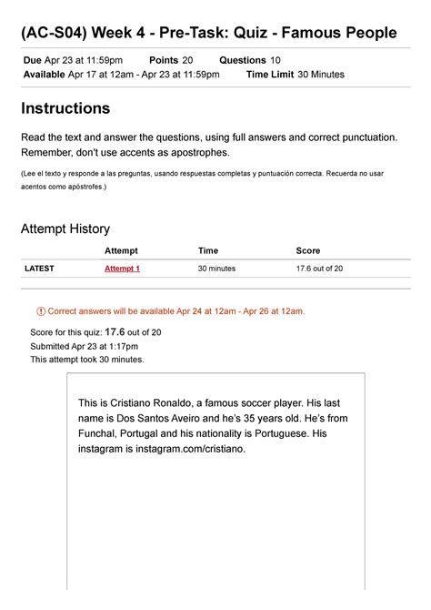 AC S Week Pre Task Quiz Famous People Ingles I AC S Week Pre Task