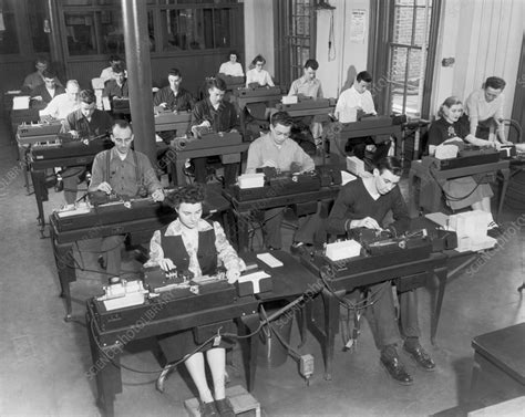 Workers Using Data Punch Cards Stock Image C Science Photo Library