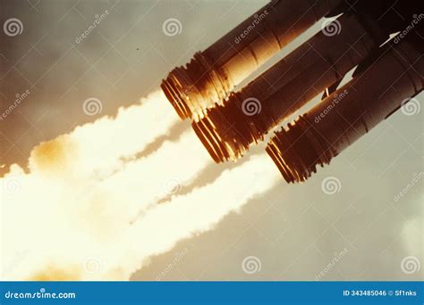 Powerful Rocket Engines Ignite Releasing Flames And Smoke