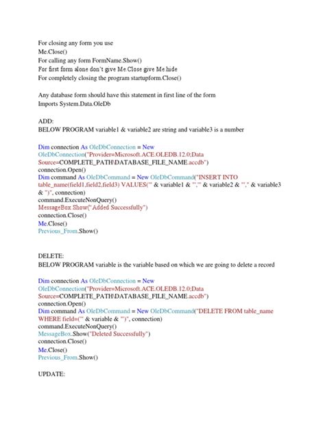 Basic Database Operations In Visual Basic Inserting Deleting Updating And Viewing Records