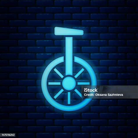 빛나는 네온 외발 자전거 또는 벽돌 벽 배경에 격리 된 한 바퀴 자전거 아이콘 모노휠 자전거 벡터 1에 대한 스톡 벡터 아트 및 기타 이미지 Istock