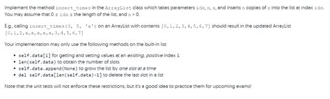 Solved Implement The Method Inserttimes In The Arraylist