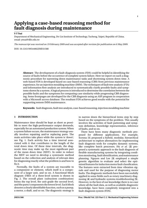 pdf applying a case based reasoning method for fault diagnosis during