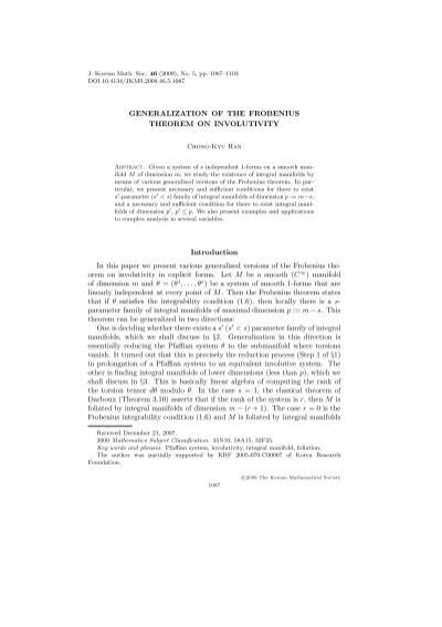 Generalization Of The Frobenius Theorem On