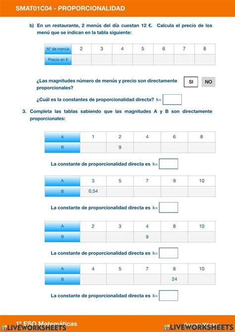 Tabla De Proporcionalidad Directa 2 Worksheet Live Worksheets