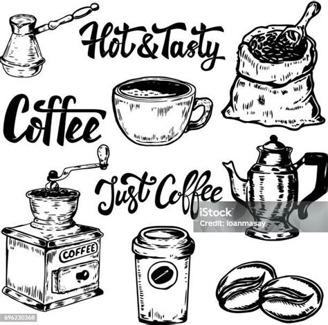 커피 손으로 그린 아이콘 세트 레이블 상징 기호 메뉴 포스터 전단지에 대 한 디자인 요소입니다 벡터 일러스트 레이 션 가리기에 대한 스톡 벡터 아트 및 기타 이미지 Istock