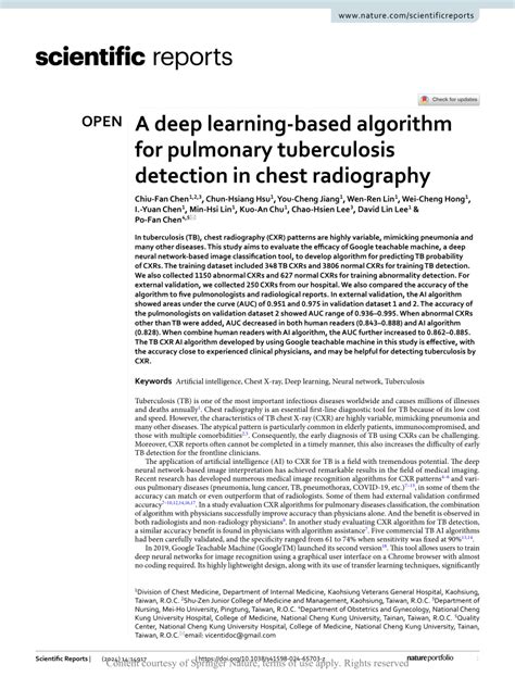 Pdf A Deep Learning Based Algorithm For Pulmonary Tuberculosis Detection In Chest Radiography