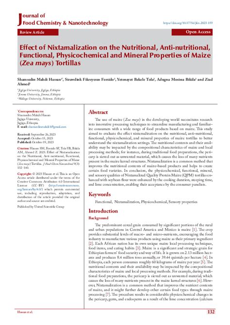 Pdf Effect Of Nixtamalization On The Nutritional Anti Nutritional Functional