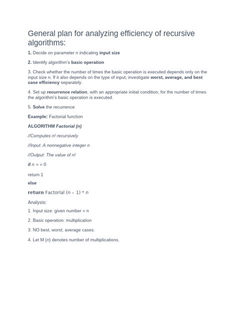 General Plan For Analyzing Efficiency Of Recursive Algorithms Pdf