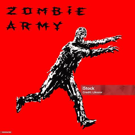 좀비 군인 앞으로 뻗은 팔을 실행입니다 벡터 일러스트입니다 검은색에 대한 스톡 벡터 아트 및 기타 이미지 검은색 계시록
