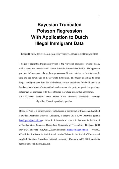 Pdf Bayesian Truncated Poisson Regression With Application To Dutch