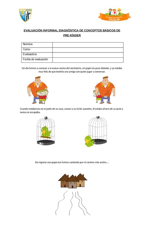 Evaluación Prekinder EvaluaciÓn Informal DiagnÓstica De Conceptos