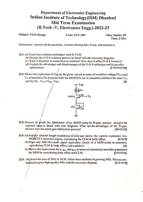 Vlsi Mid Exam This Is The Mid Sem Paper Of Vlsi Design Very Useful