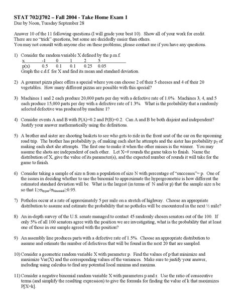 Exam 1 For Introduction To Statistical Theory I Stat 702 Docsity