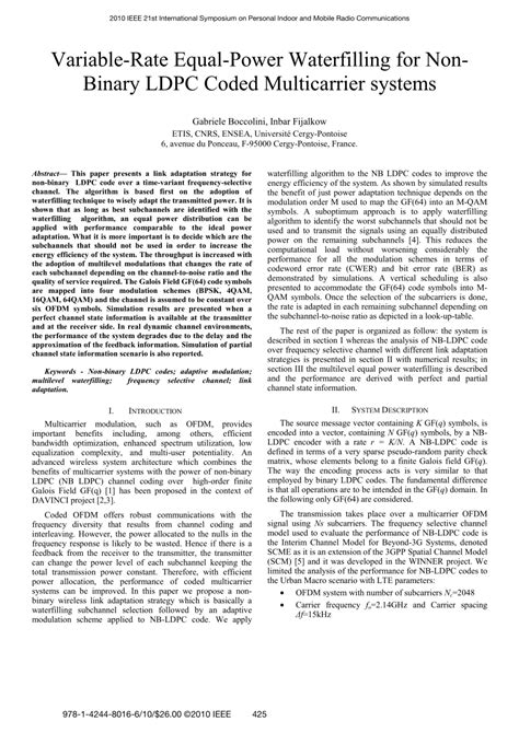 Pdf Variable Rate Equal Power Waterfilling For Non Binary Ldpc Coded