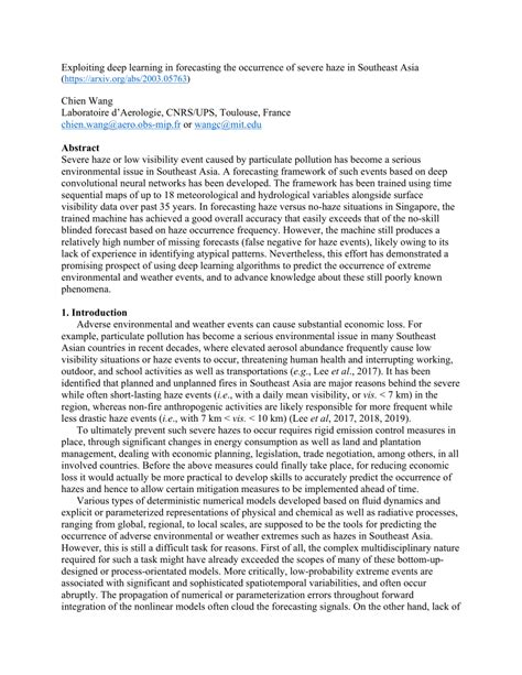 Pdf Exploiting Deep Learning In Forecasting The Occurrence Of Severe Haze In Southeast Asia