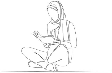 Premium Vector Single Line Drawn Muslim Girl Continuously Reading A
