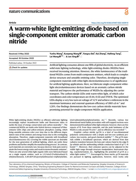 Pdf A Warm White Light Emitting Diode Based On Single Component