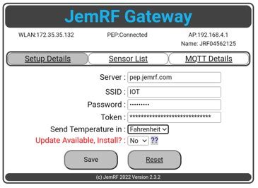 The WIFI Sensor Updates JemRF Documentation