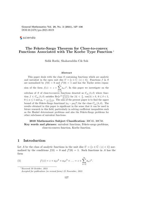 Pdf The Fekete Szego Theorem For Close To Convex Functions Associated With The Koebe Type Function