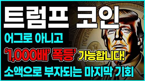 1000배 인생역전 트럼프코인 어그로 아니고 ‘1000배 폭등 가능합니다 소액으로 부자되는 마지막 기회 트럼프코인 트럼프코인전망 Youtube
