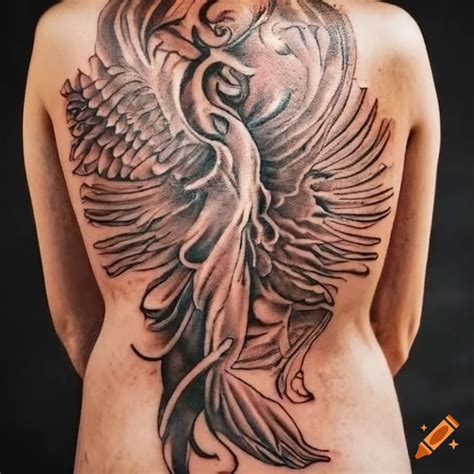 Phoenix Tattoo On Persons Back On Craiyon