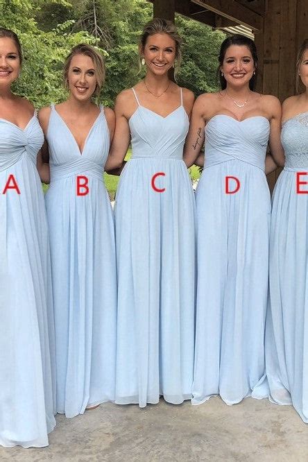 Mismatched Bridesmaid Dresses A Line Long Light Blue Bridesmaid Dress