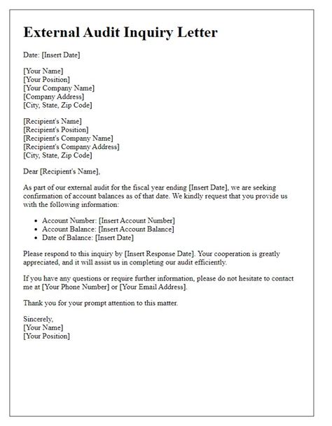 Letter Template For External Audit Confirmation Free Samples In Pdf