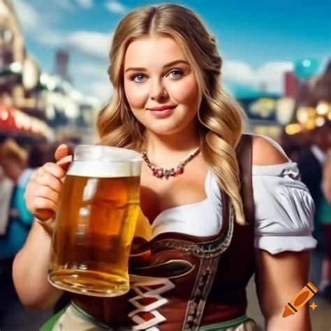 Plus Sized Woman In Traditional Oktoberfest Attire With Blue Eyes And