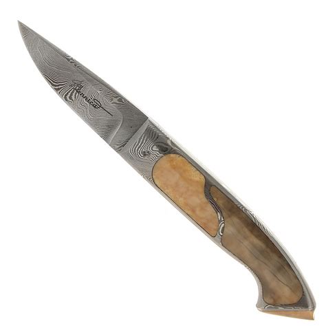 Hidden Back Pump Folding Knife In Damascus And Marine Ivory By Charlie