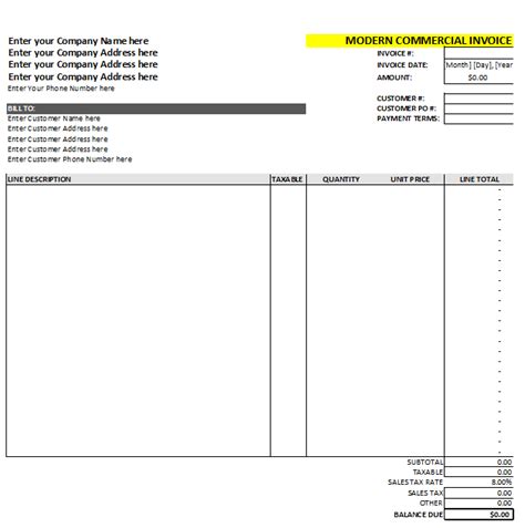 Commercial Invoice Excel Template